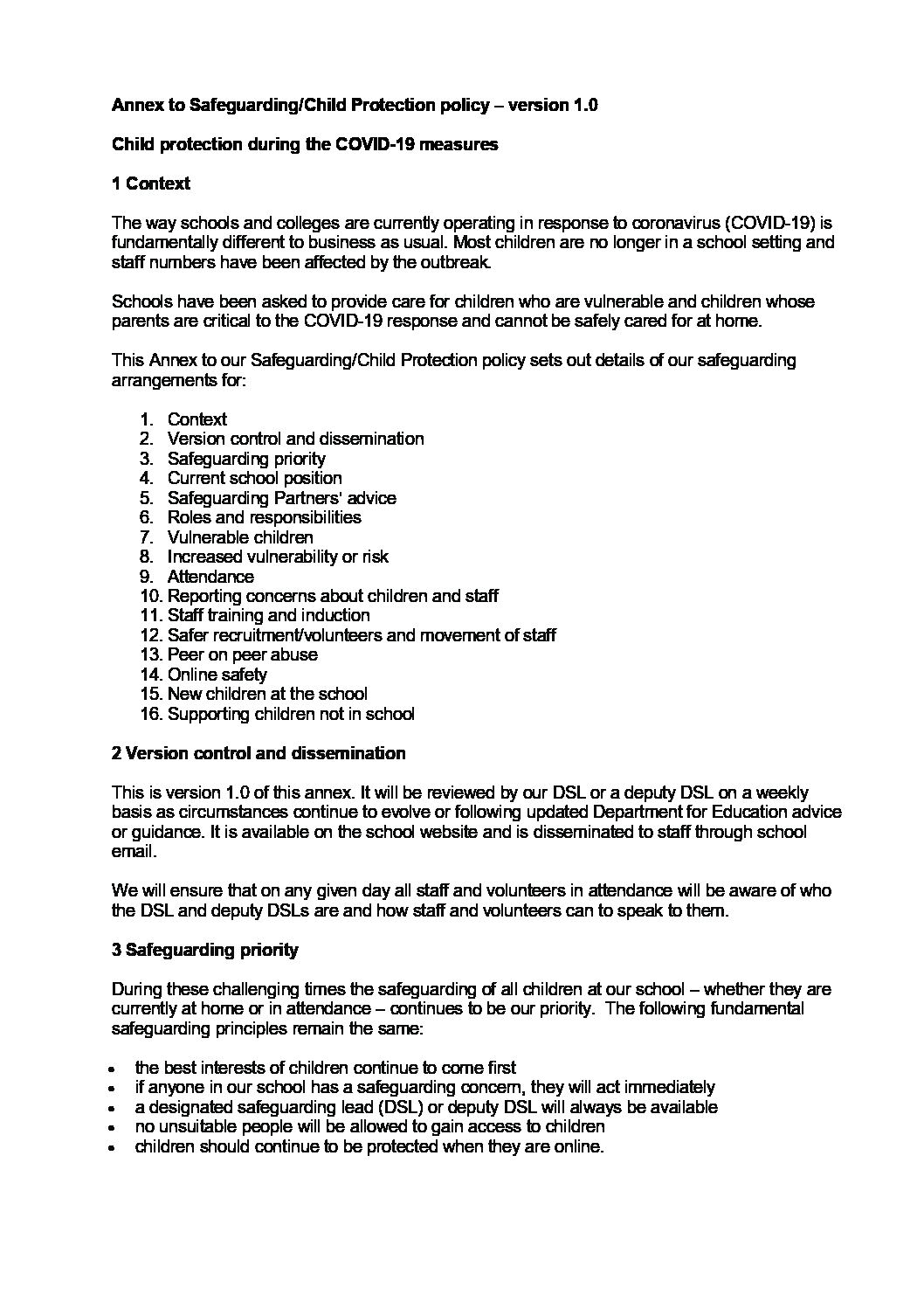 Annex to Safeguarding Policy - LHS