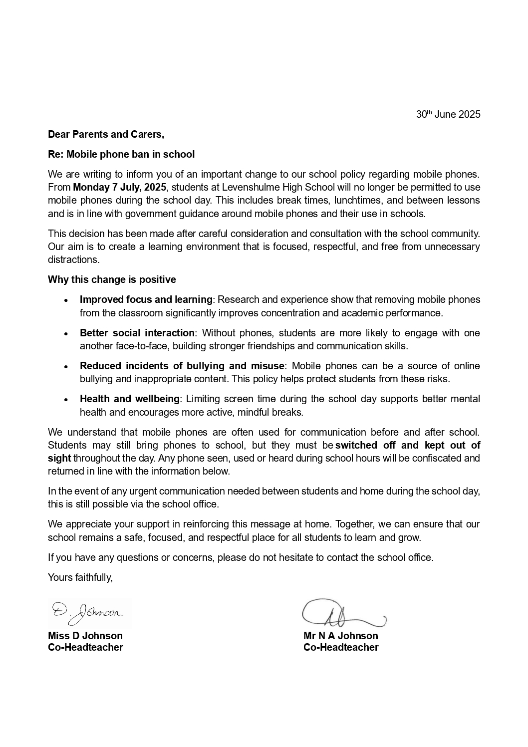 Mobile Phone Letter (July 2025) - LHS